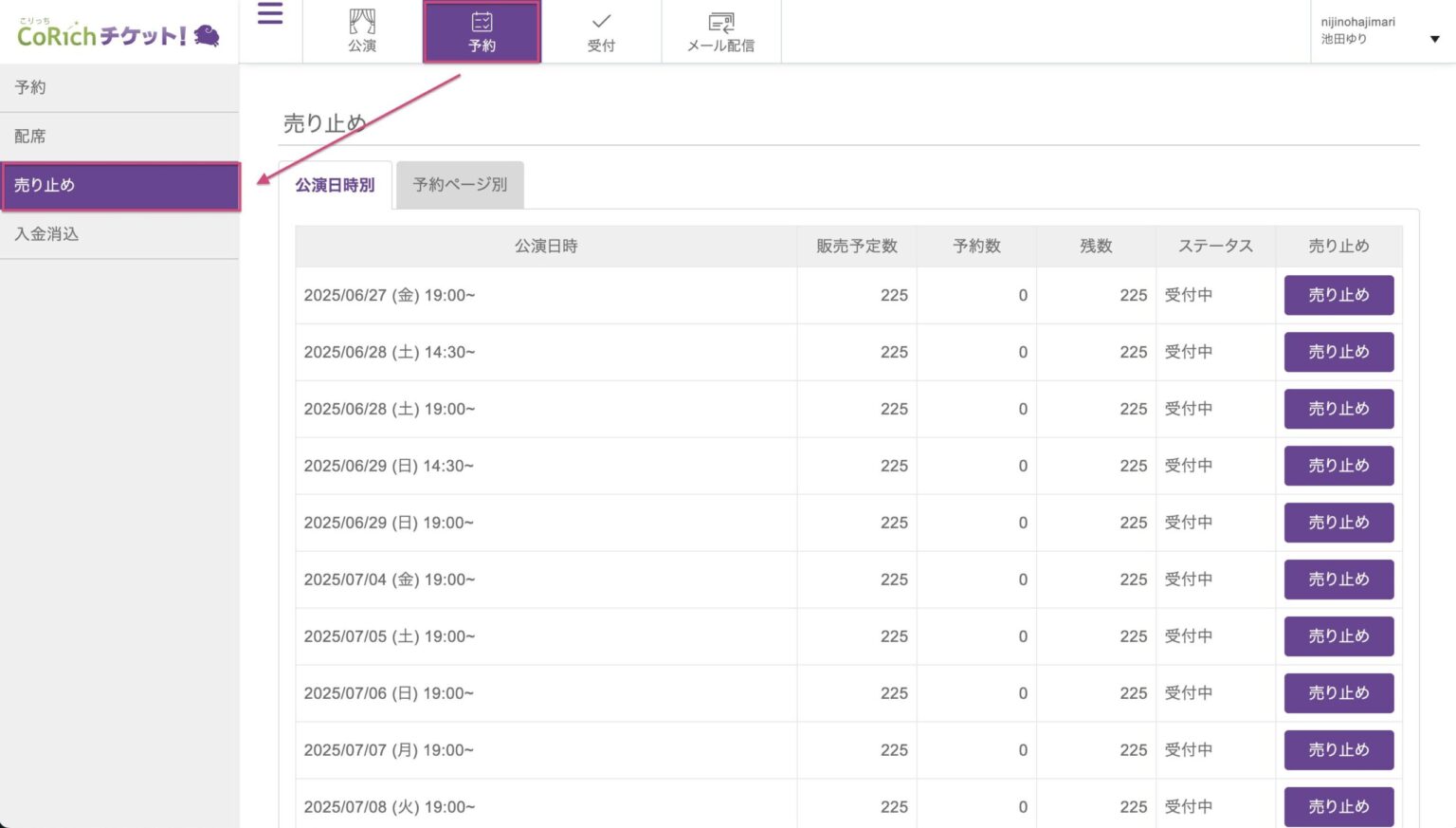 売り止め - CoRichチケット!V2 主催者向け マニュアル